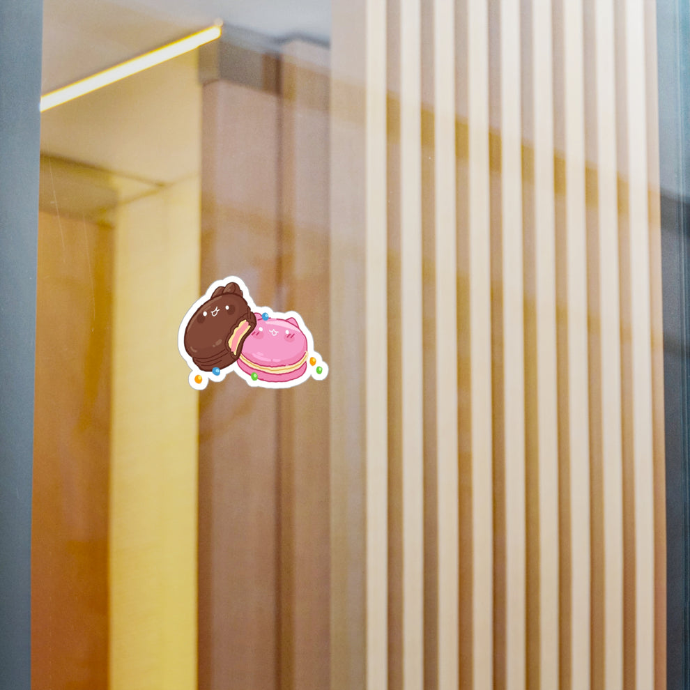 Cute Macaron Sticker Decal — Kawaii Chocolate & Pink Macaron Kiss-Cut ...